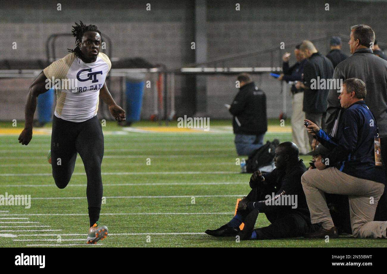 Georgia Tech NCAA college football defensive end Emmanuel Dieke runs ...