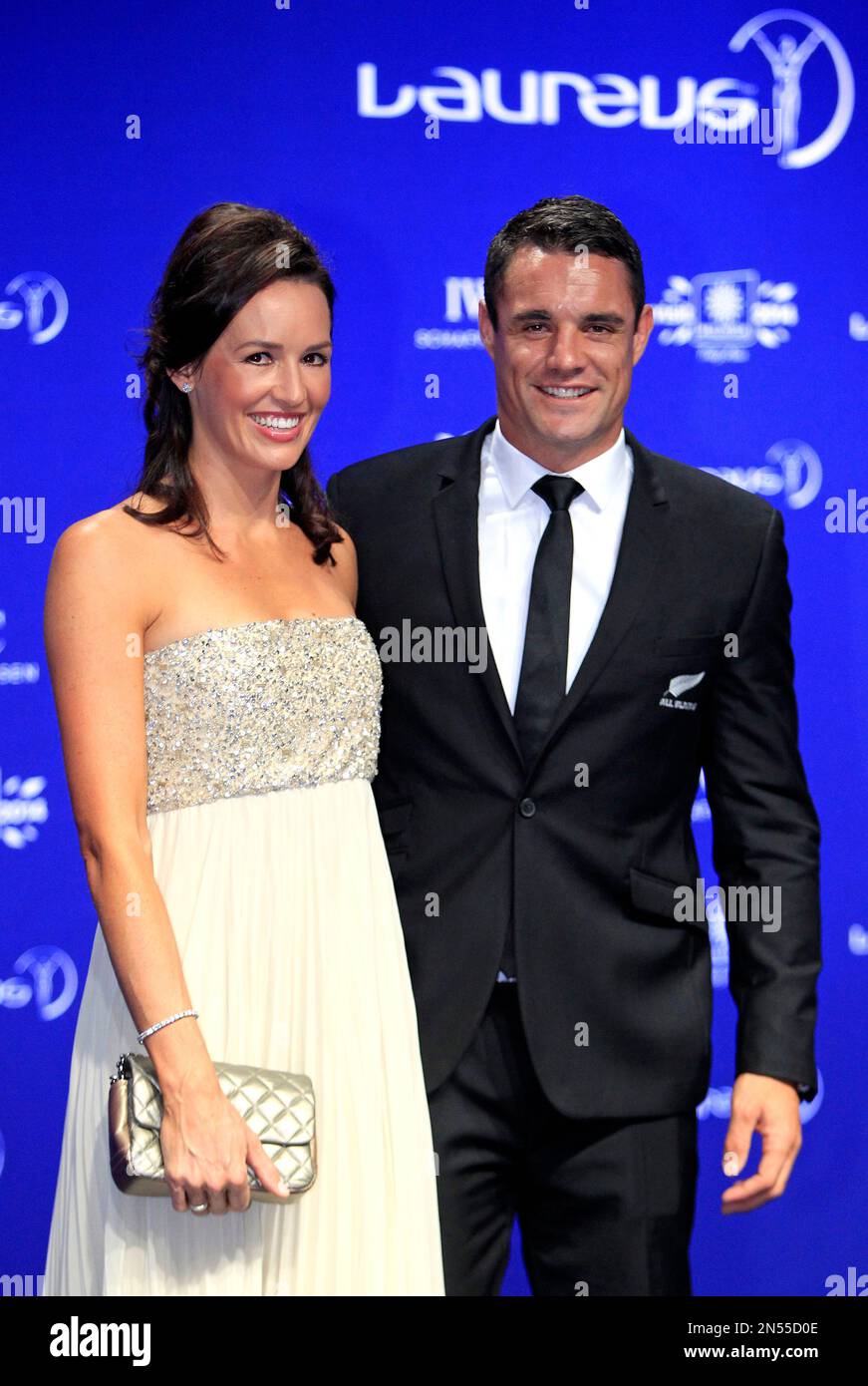 Dan Carter, right, of the New Zealand's All Blacks rugby team, and his ...