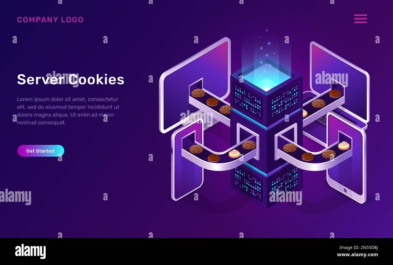 Server cookies technology, isometric concept vector illustration ...