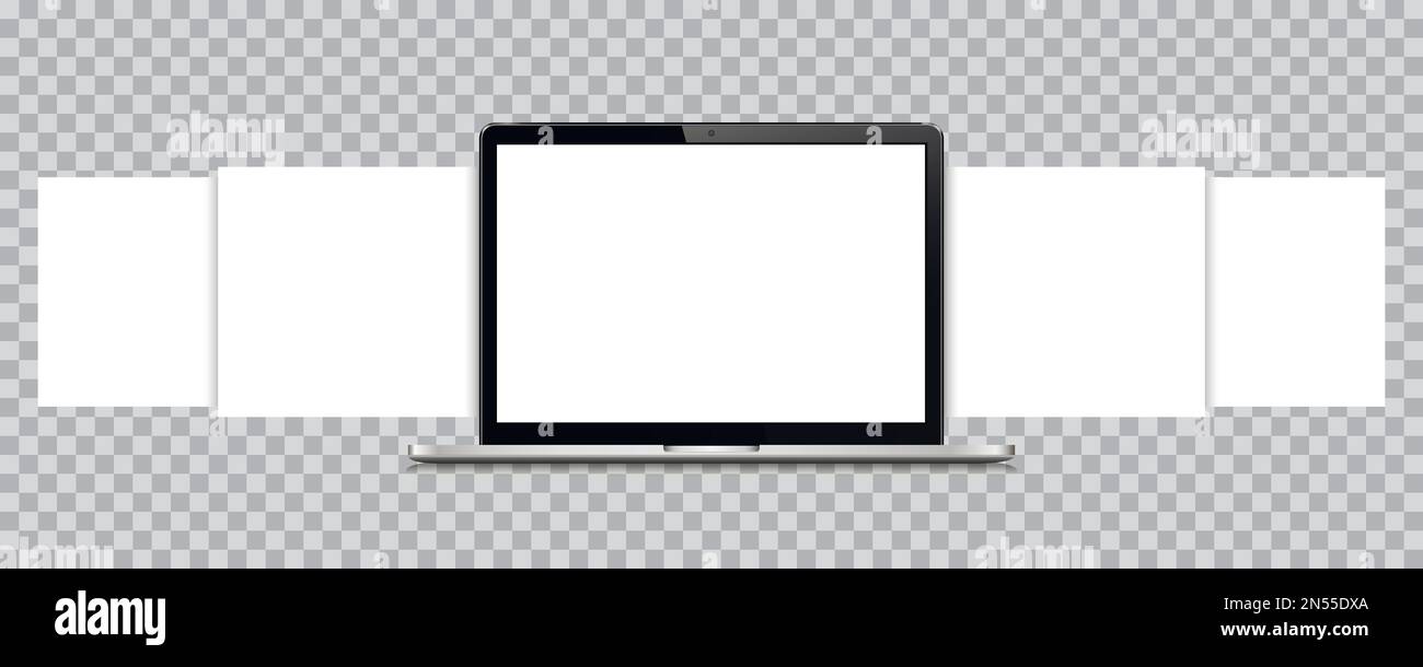 Laptop mockup with blank wireframing pages on transparent background ...