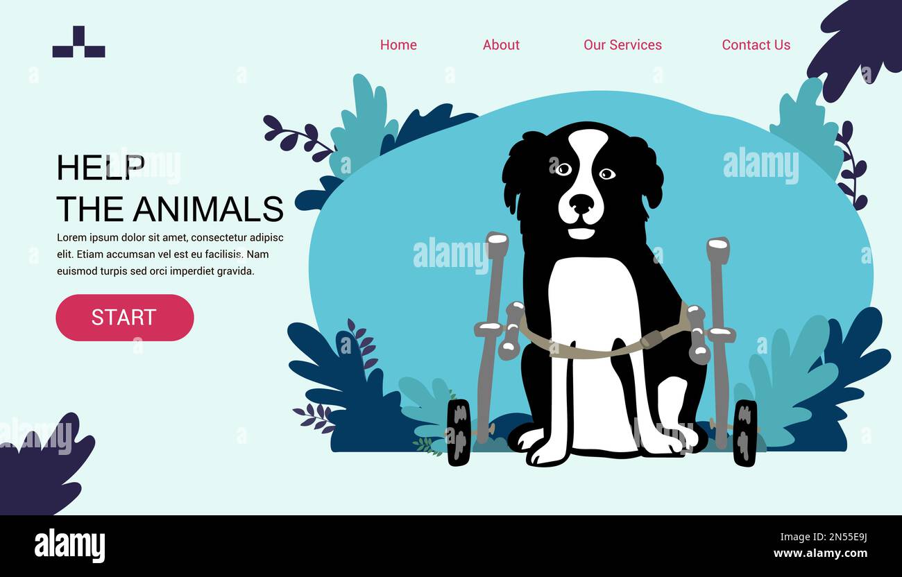 Dog in a wheelchair for the hind paws. Vector illustration in a flat ...