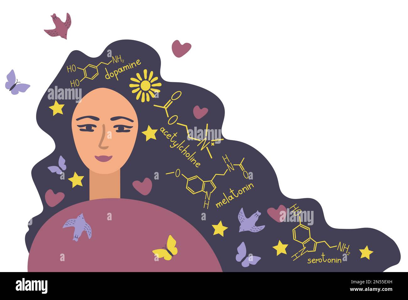 Girl with neurotransmitter symbols vector illustration Stock Vector ...