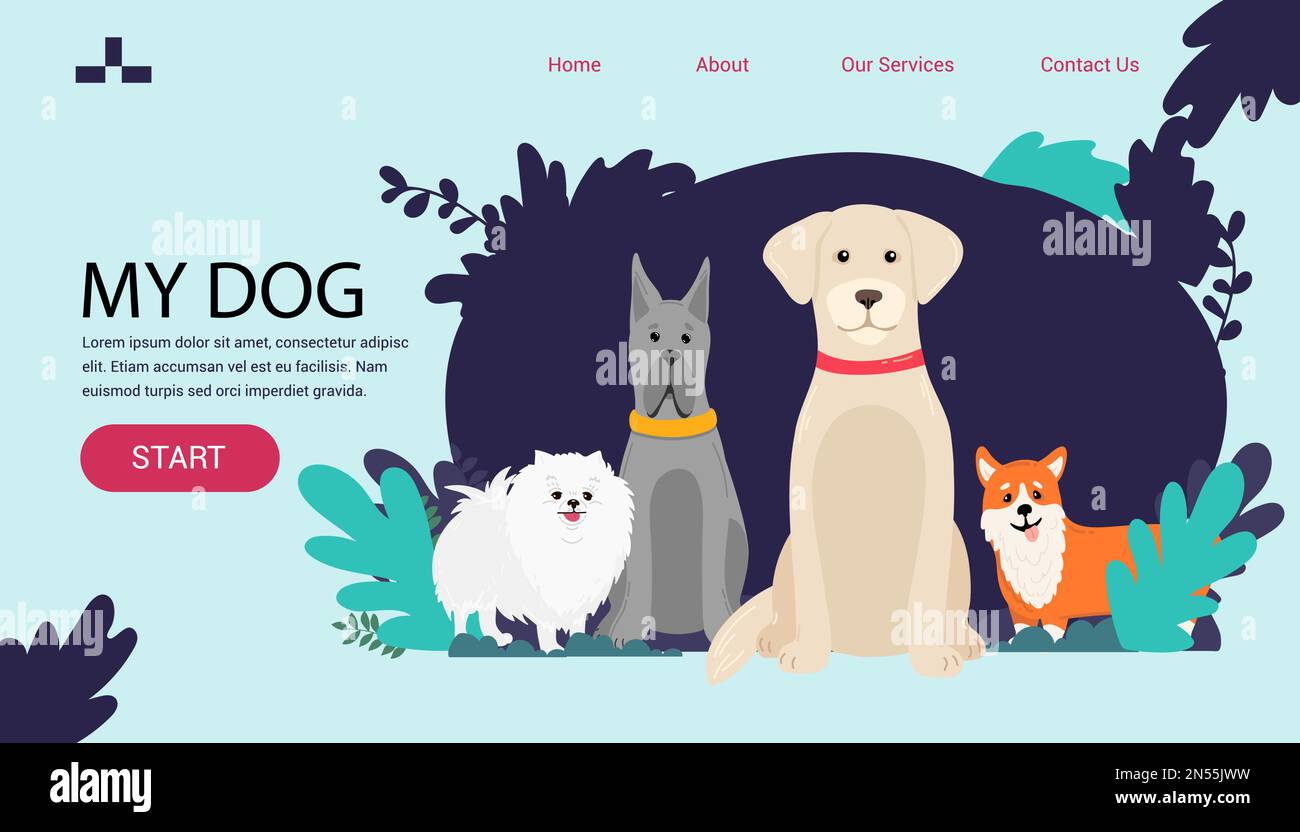 Cartoon dogs banner landing page. spitz, french mastiff, labrador Stock ...