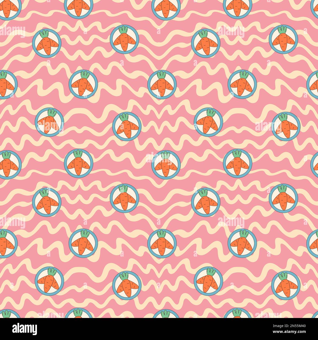 Groovy hippie Happy Easter seamless pattern. Easter backgrounds in trendy retro 60s 70s cartoon ...