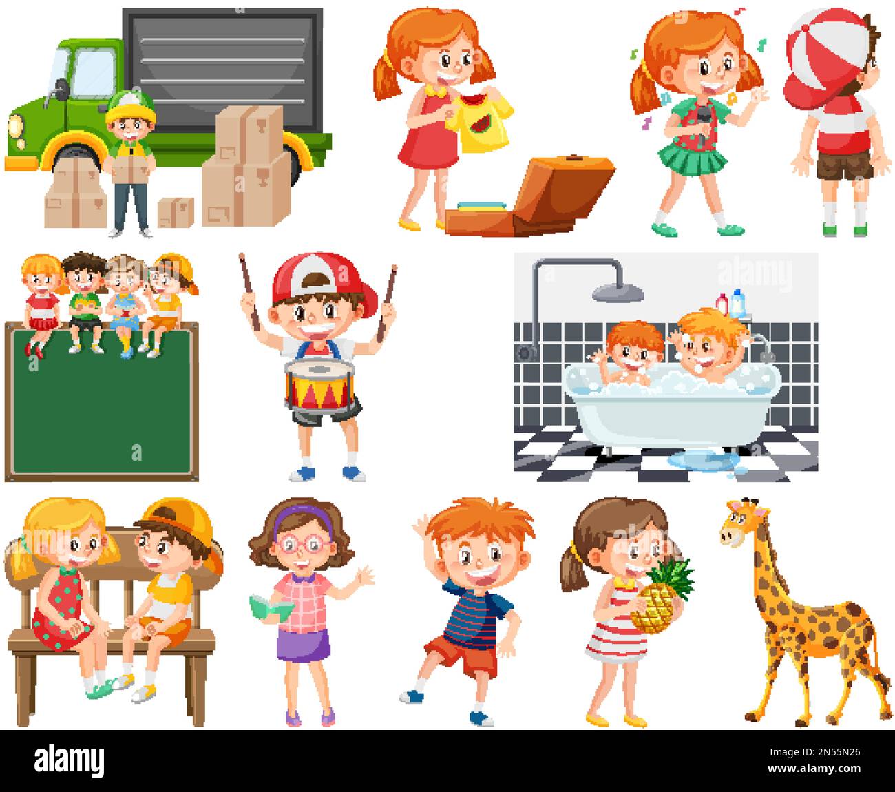 Set of different cute kids and objects illustration Stock Vector Image ...