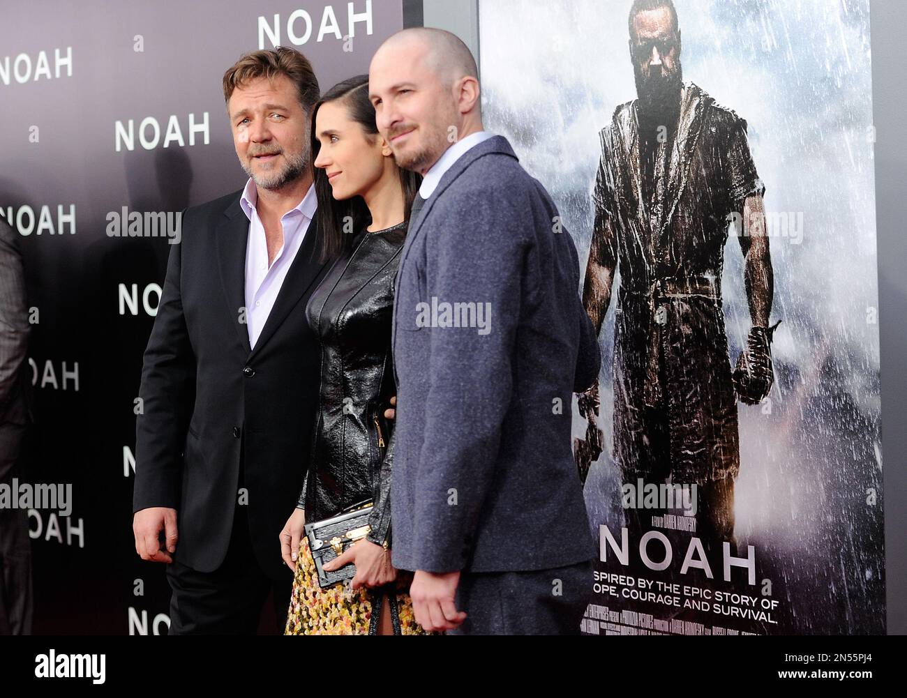 Actors Russell Crowe, left, and Jennifer Connelly pose with director Darren Aronofsky at the ...