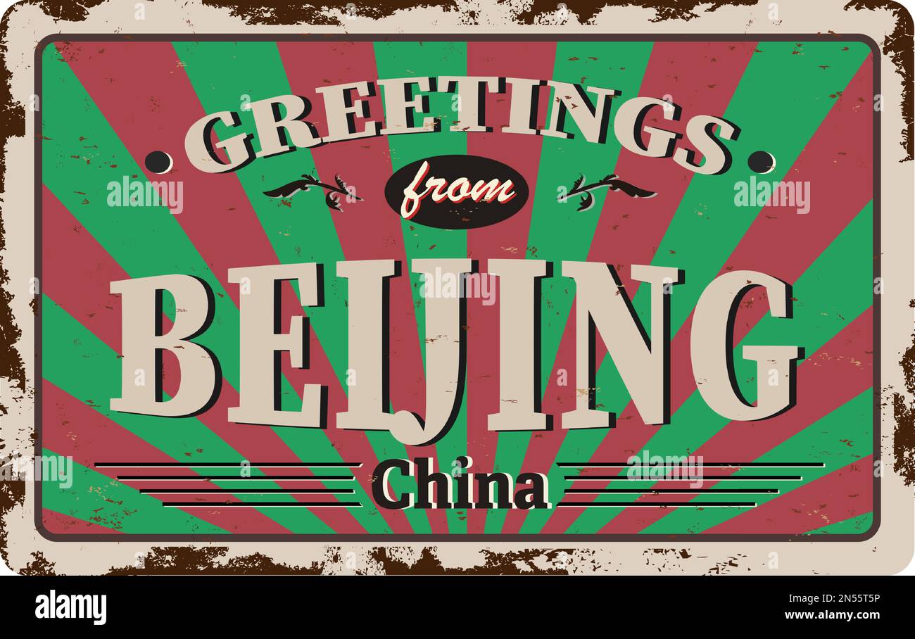 Vintage Touristic Greeting Card - Beijing, China, vector illustration ...