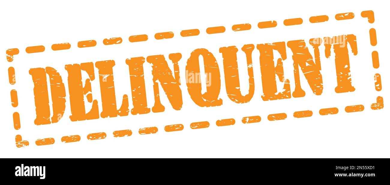 DELINQUENT text written on orange dash stamp sign Stock Photo - Alamy