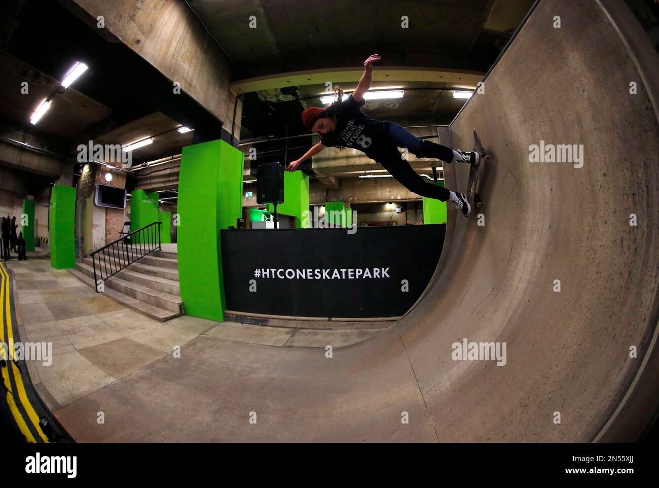 Skateboarder Helena Long skates on a ramp in Britain's largest free ...