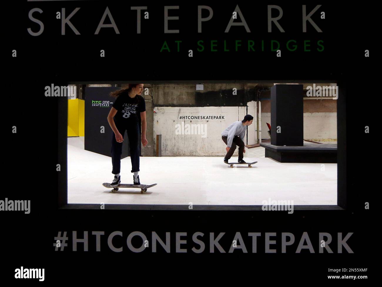 Skateboarder Helena Long, left, and Max Genin skate in Britain's ...