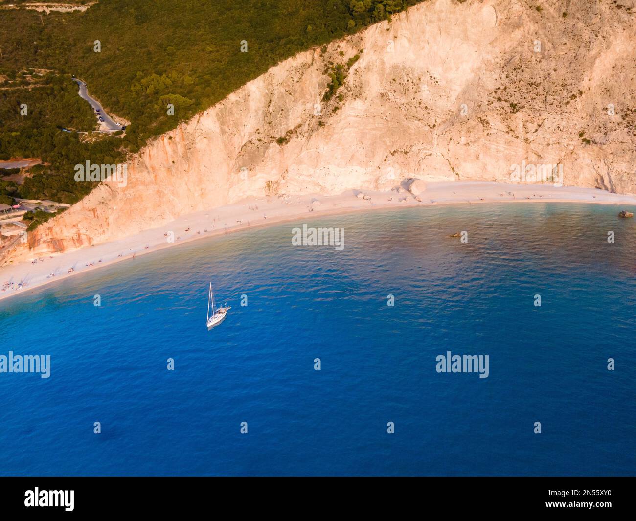 aerial view of yacht at the bay porto katsiki beach Lefkada island ...