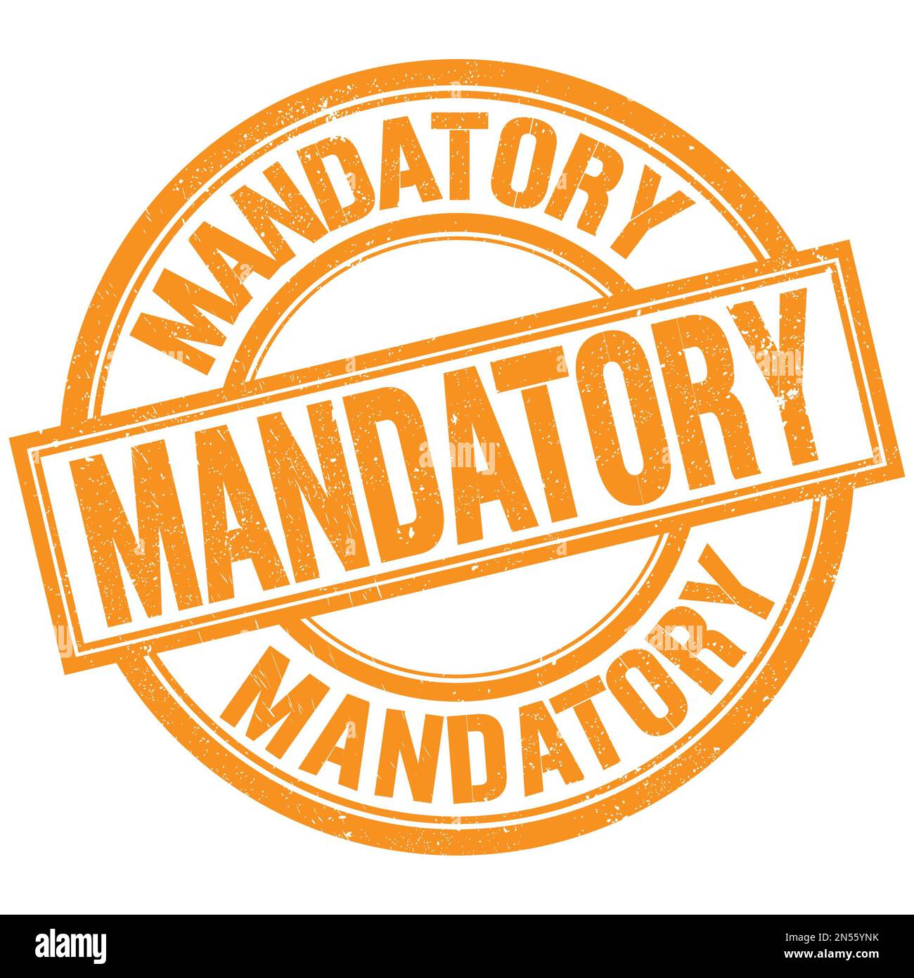 MANDATORY text written word on orange round stamp sign Stock Photo - Alamy