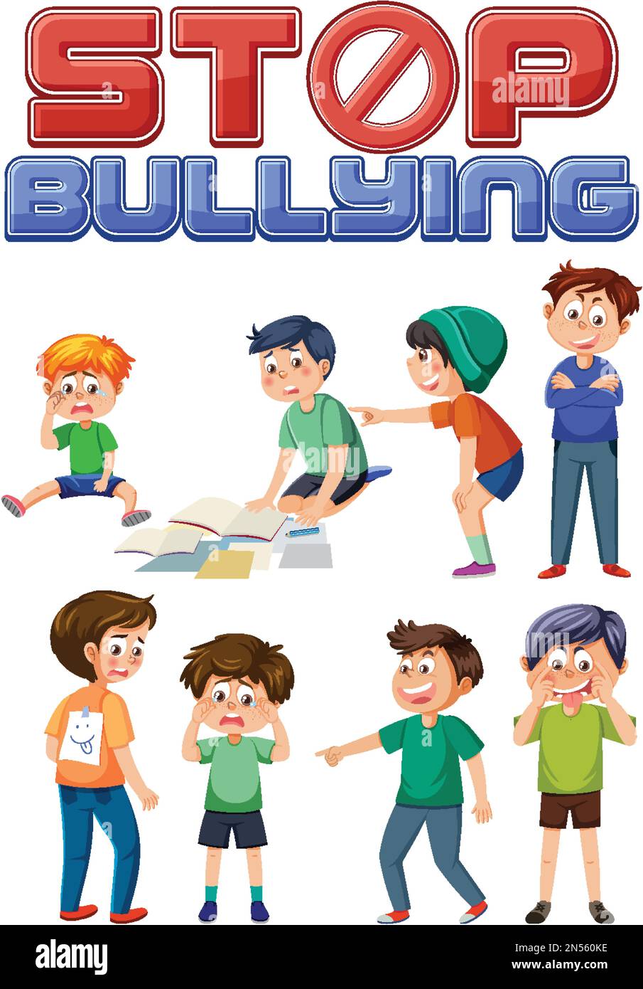 Set of kid cartoon character bullying illustration Stock Vector Image ...