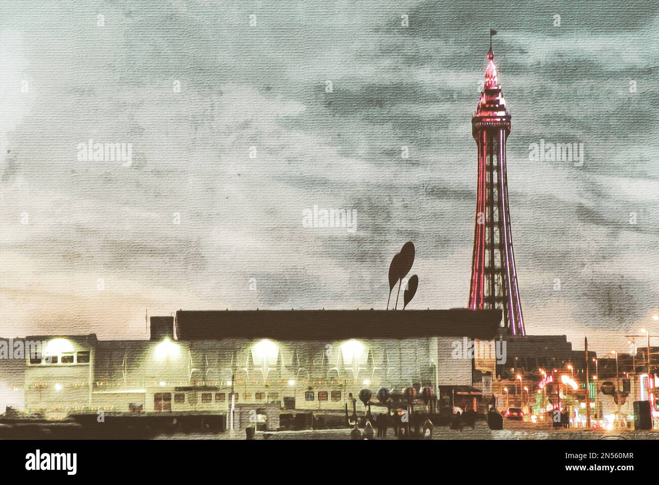 Watercolor painting on canvas. Blackpool England. Travel illustration ...