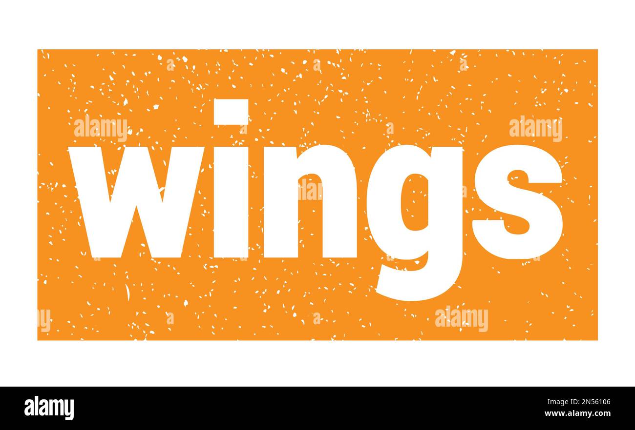 wings text written on orange grungy stamp sign Stock Photo - Alamy