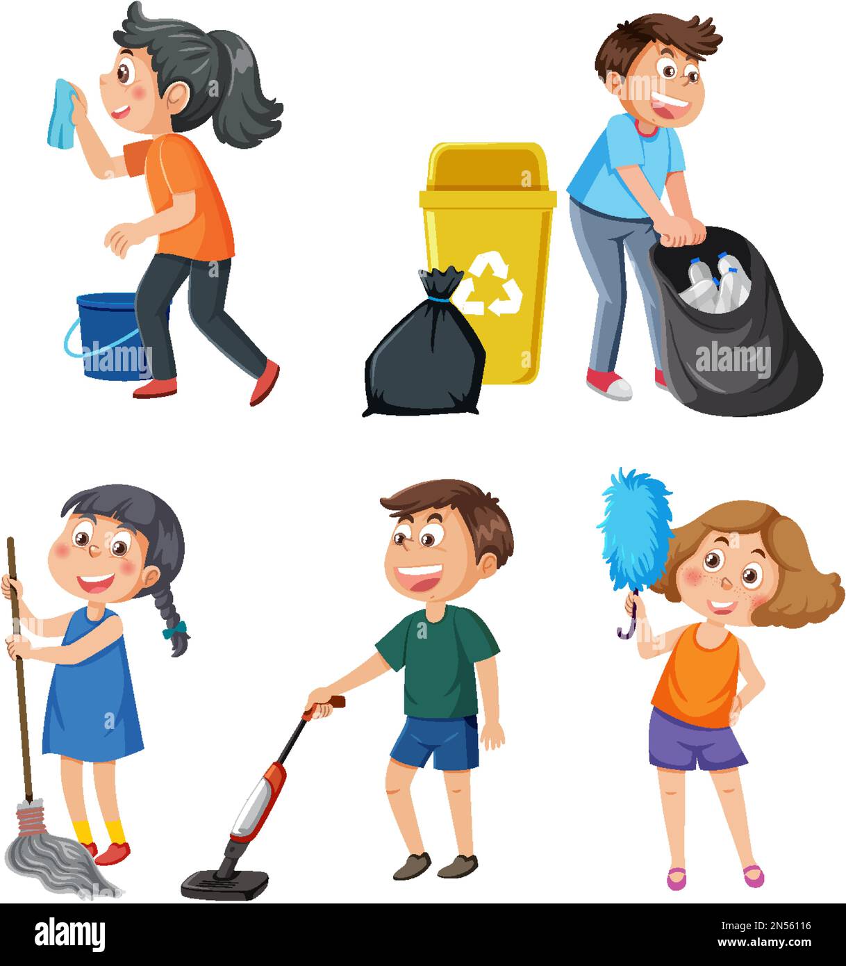Kids cleaning at home set illustration Stock Vector Image & Art - Alamy