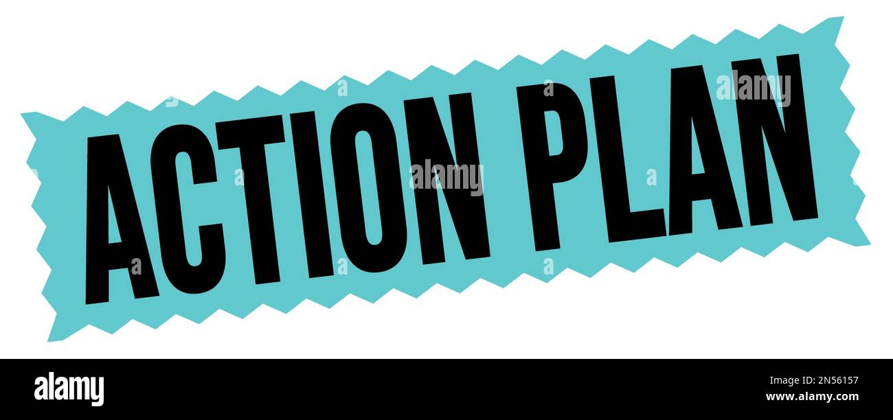 ACTION PLAN text written on blue-black zig-zag stamp sign Stock Photo ...