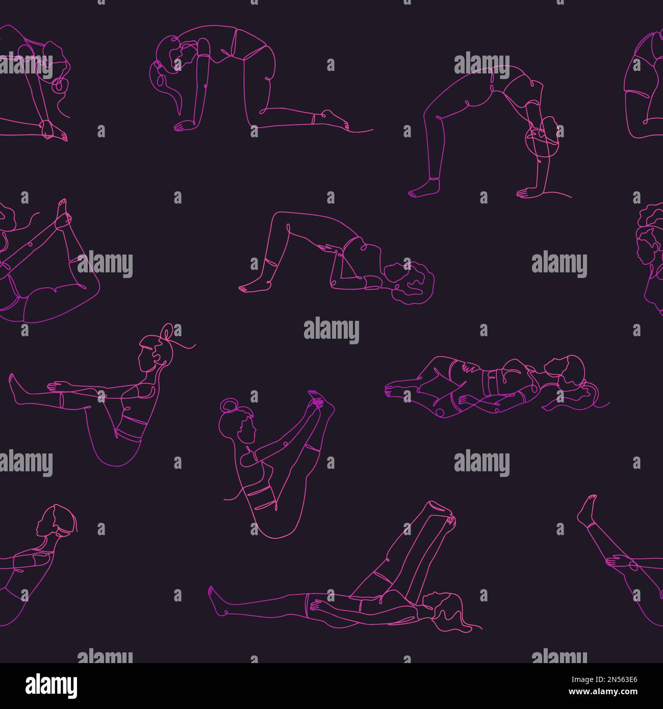 Seamless pattern with single line drawings of yoga poses Stock Vector ...
