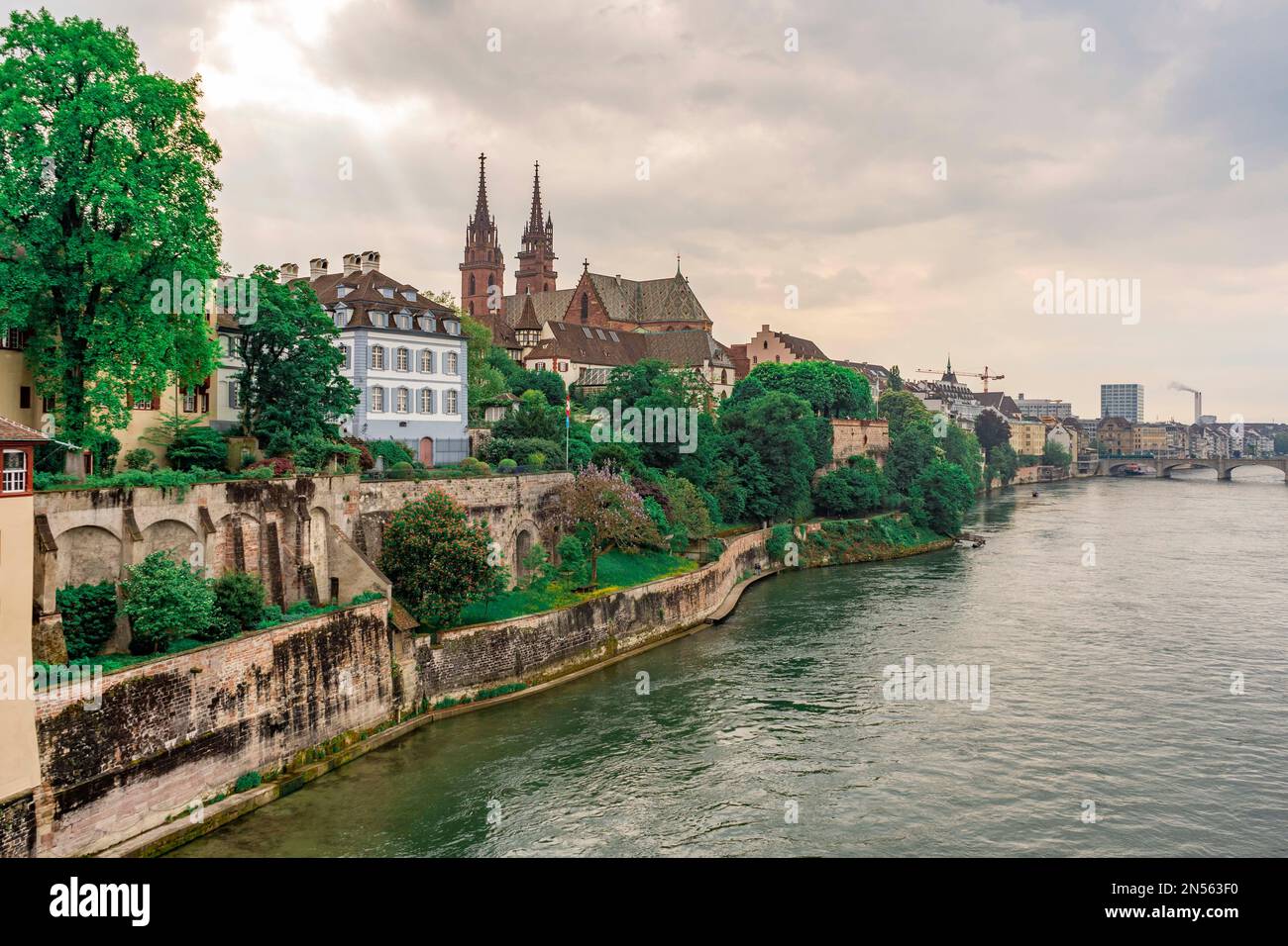 A scenic shot of old medieval building in Basel, Switzerland, on the ...