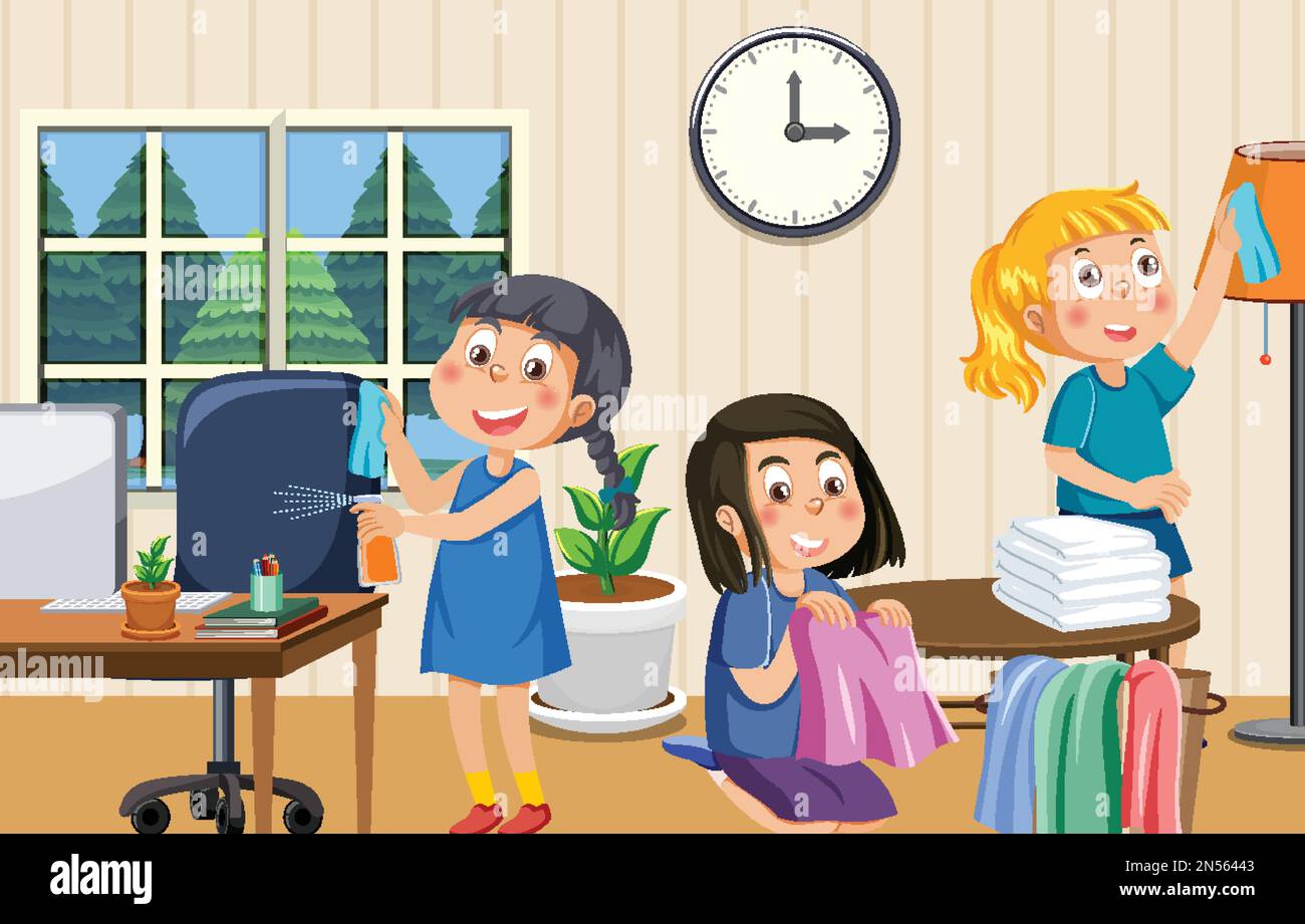 Cartoon children cleaning the house illustration Stock Vector Image ...