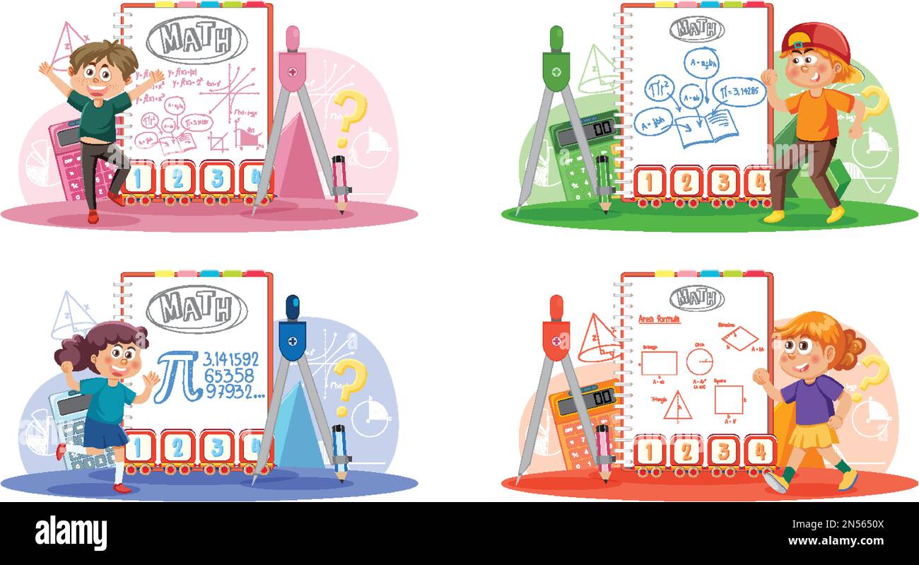 Mathematics kids cartoon set illustration Stock Vector Image & Art - Alamy