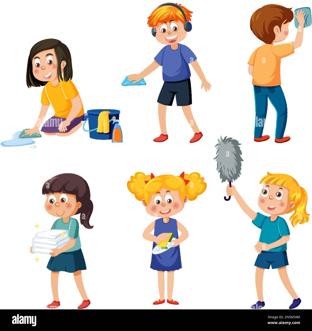 Kids cleaning at home set illustration Stock Vector Image & Art - Alamy