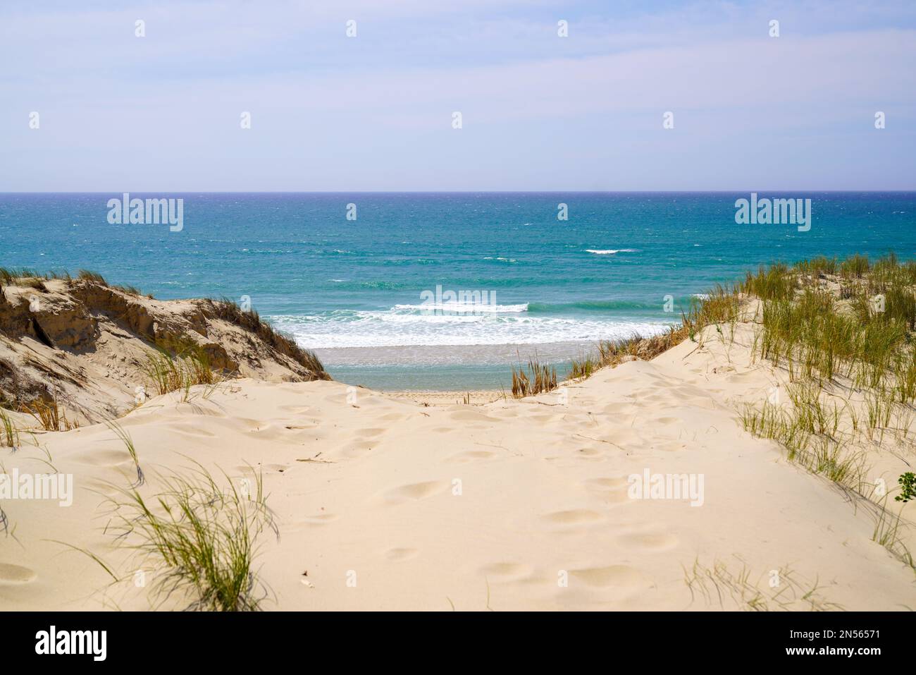 sand beach access with dunes of Le Porge near Lacanau in France Stock ...