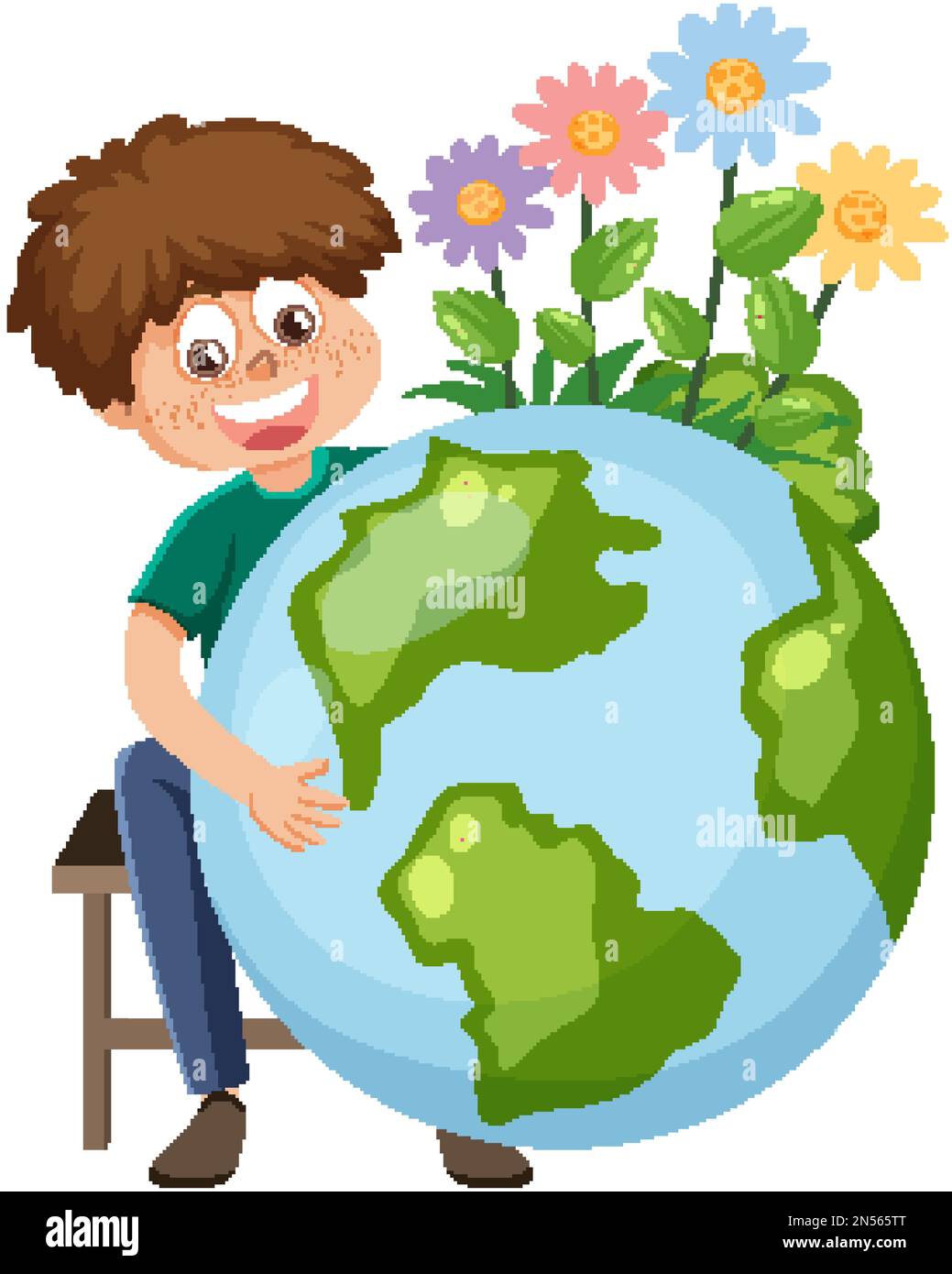 A boy hugging earth globe illustration Stock Vector Image & Art - Alamy
