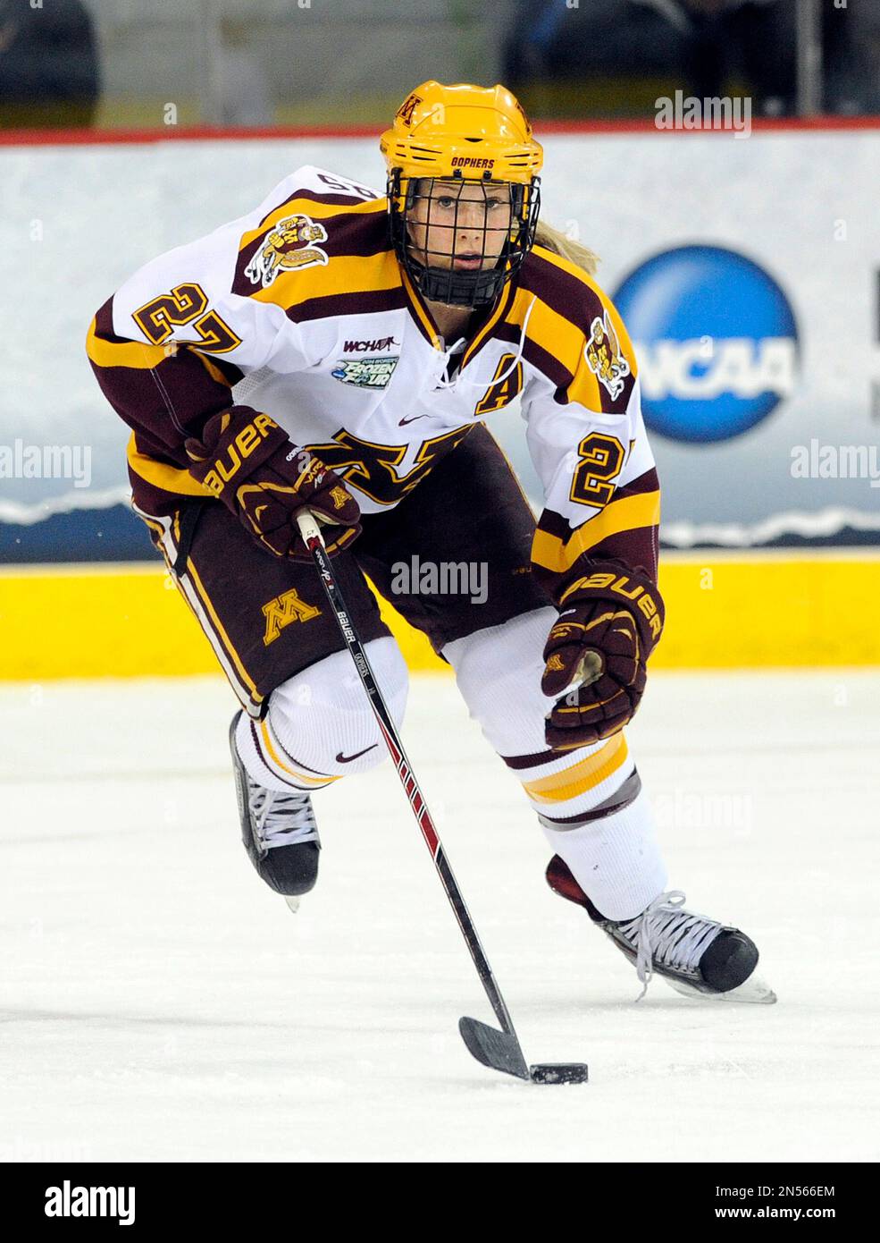 Minnesota's Baylee Gillanders heads up-ice during her team's 5-4 loss ...