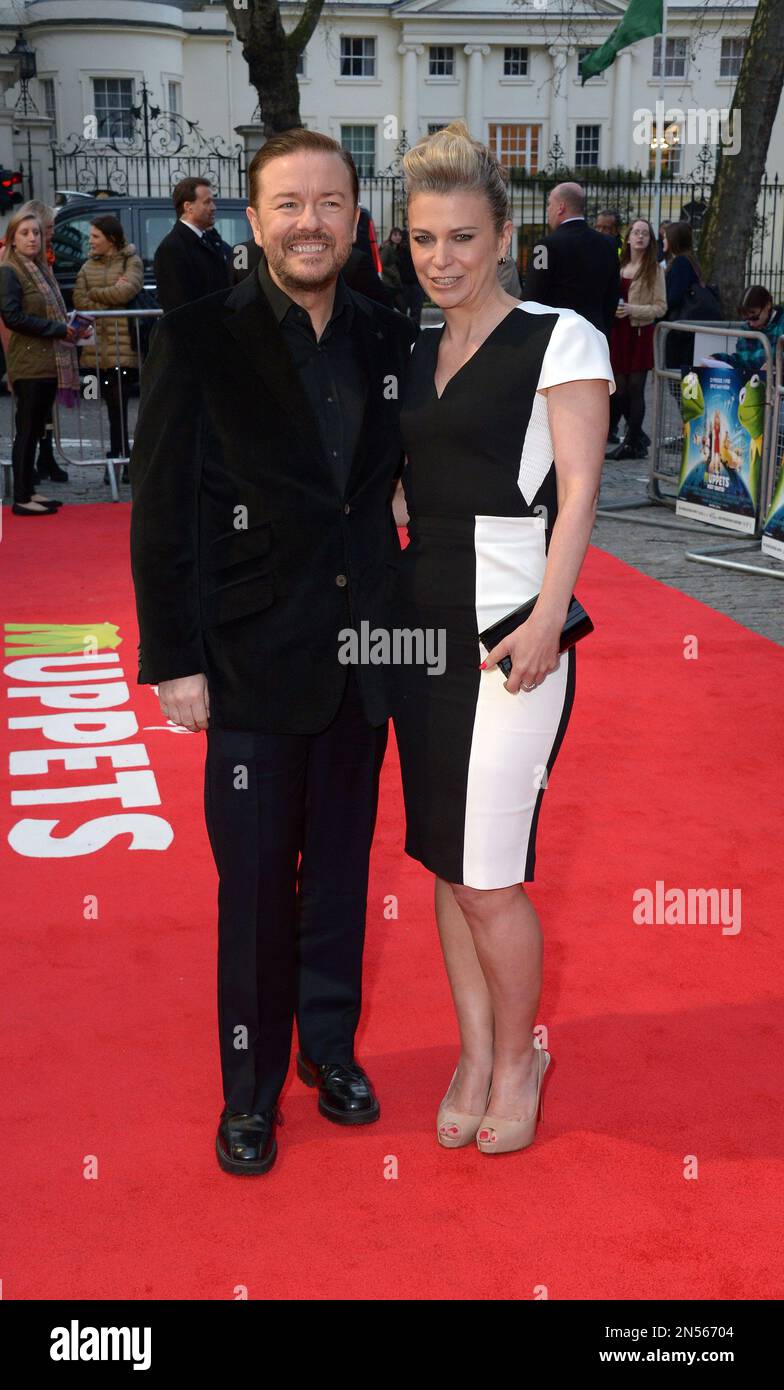 Ricky Gervais, Jane Fallon attend the Muppets Most Wanted - VIP film ...