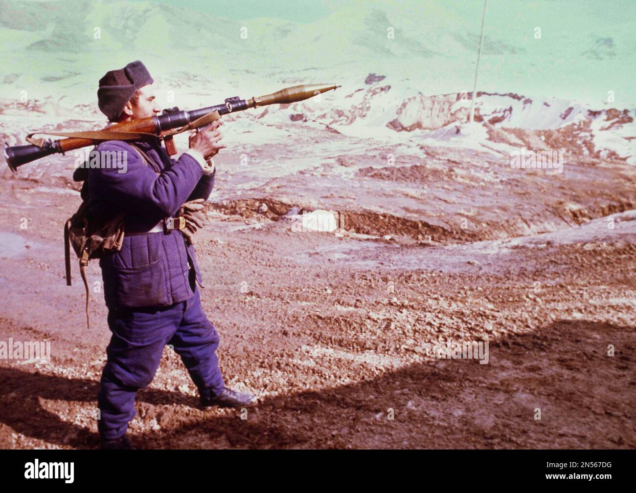 A government Afghan soldier with a Soviet-built RPG takes up his ...