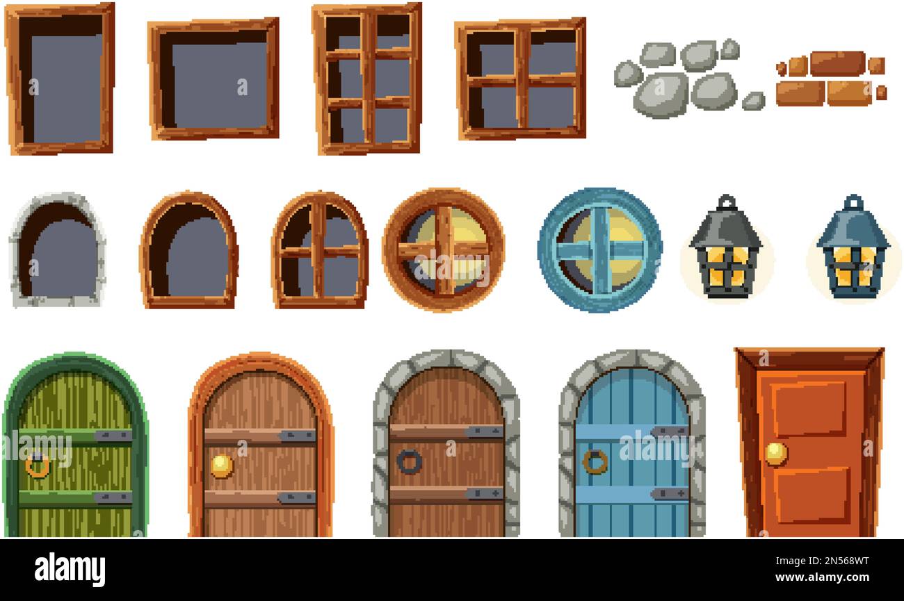 Set of part of house cartoon objects illustration Stock Vector Image ...