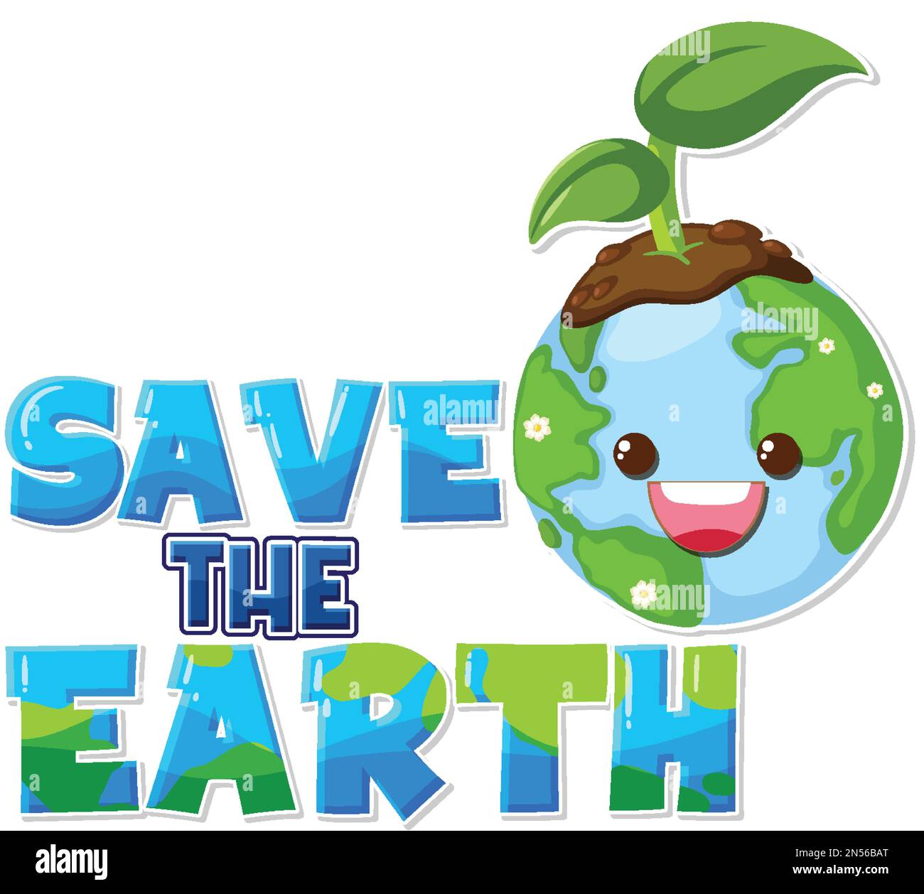 Save the earth text with a happy earth character illustration Stock ...