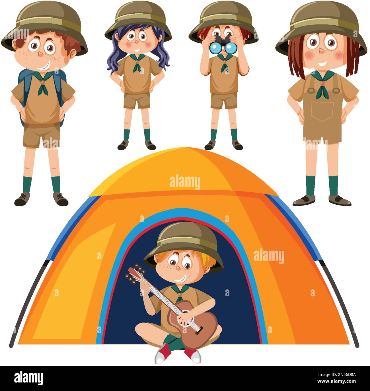 Set of camping kids cartoon character illustration Stock Vector Image ...