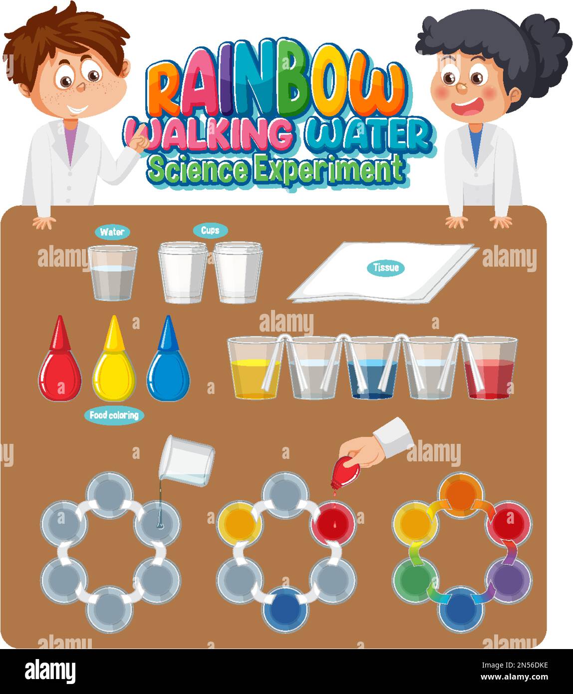 Rainbow walking water science experiment illustration Stock Vector ... Rainbow walking water science experiment illustration Stock Vector ...