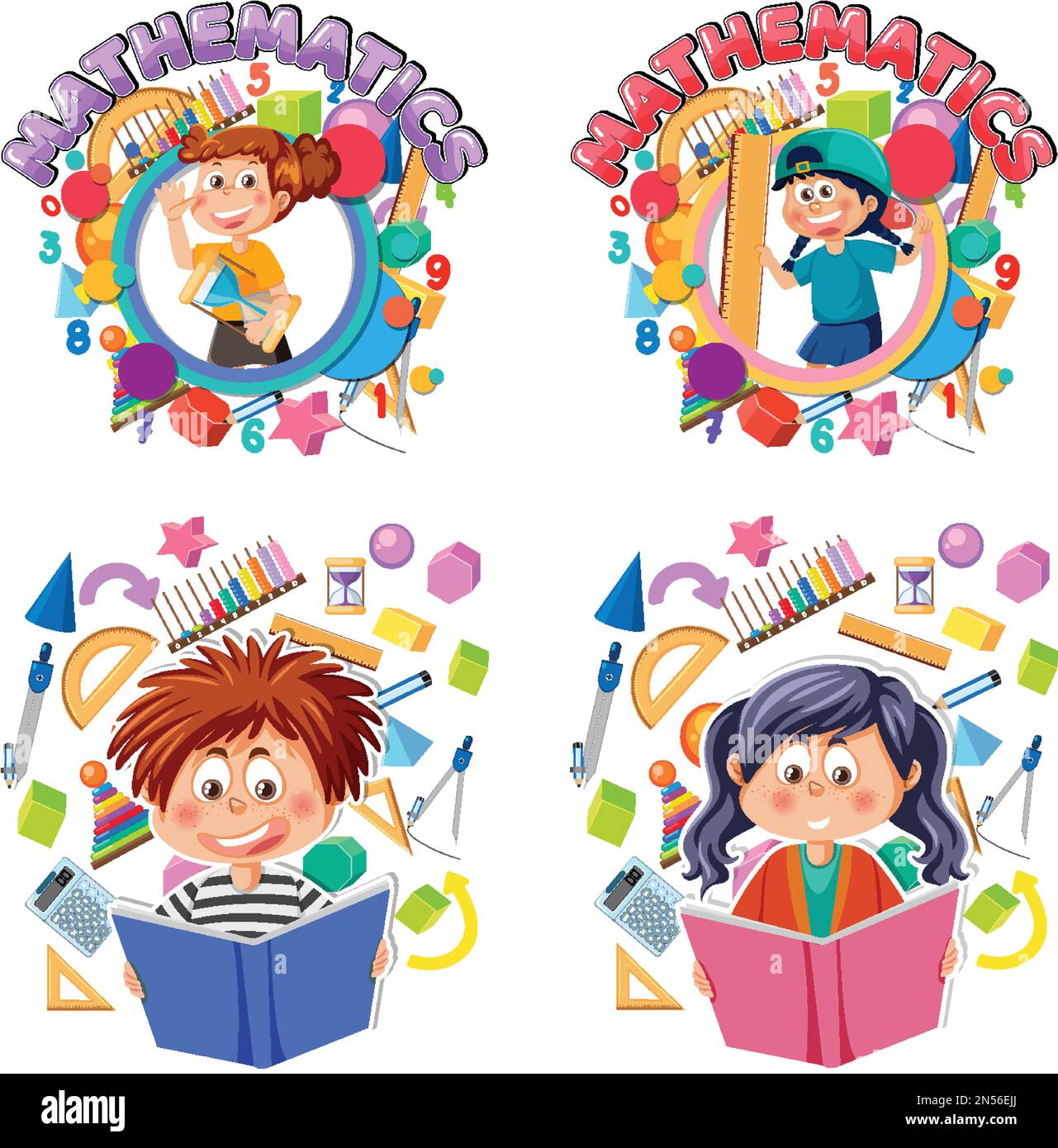 Mathematics kids cartoon set illustration Stock Vector Image & Art - Alamy