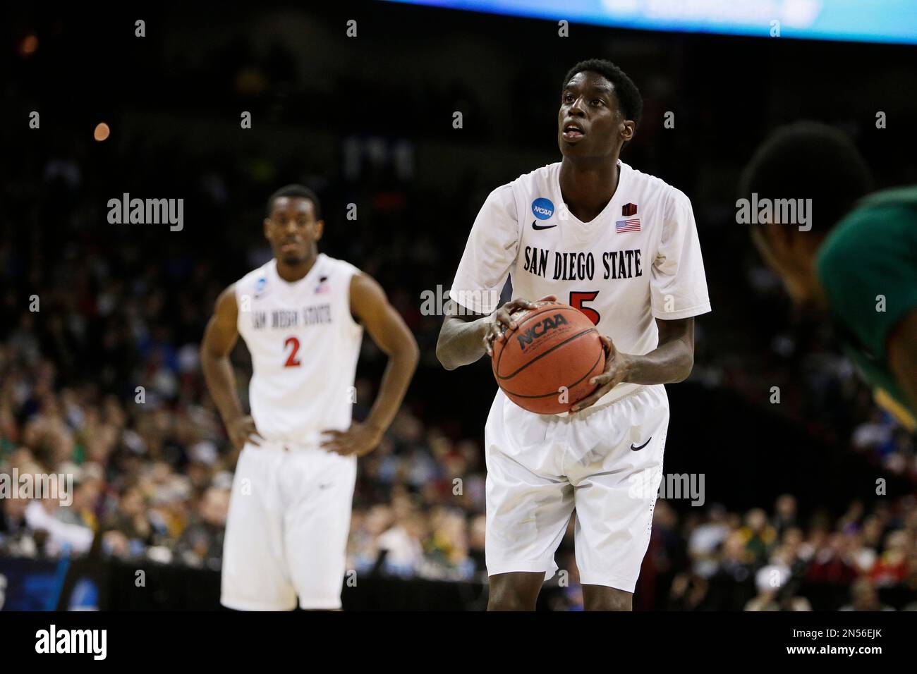 San Diego State’s Dwayne Polee II (5) shoots a free throw during the ...