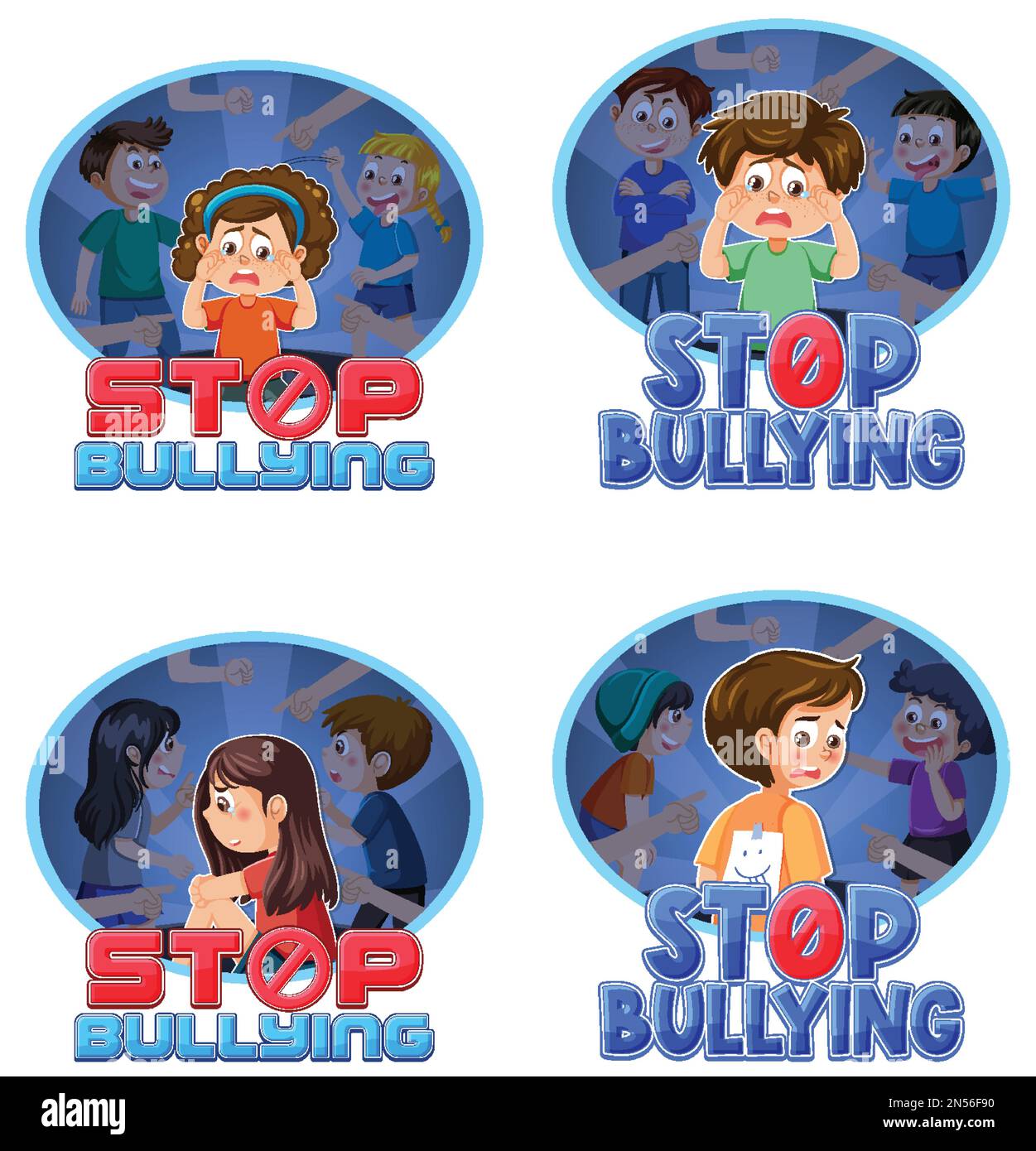 Stop bullying with kid cartoon character banner illustration Stock ...