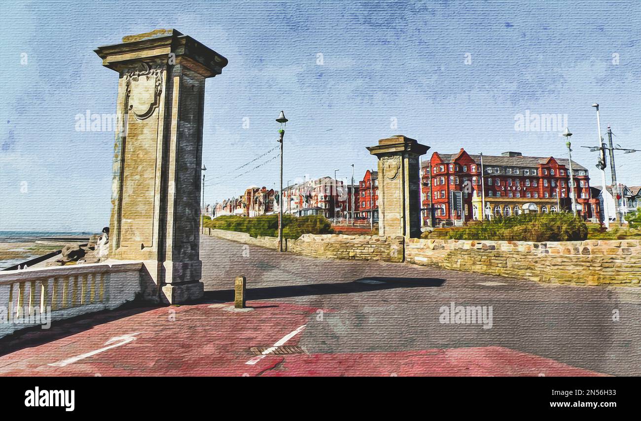 Watercolor painting on canvas. Blackpool England. Travel illustration ...