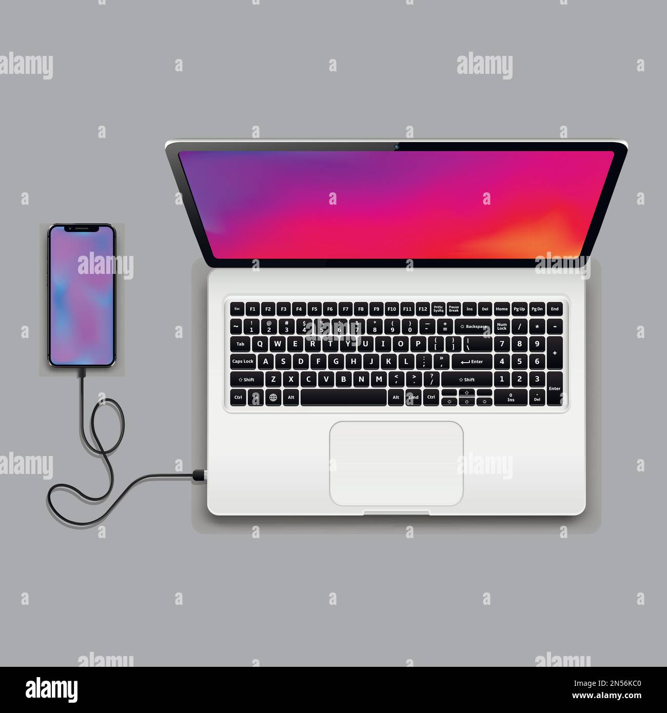 Laptop and connected smartphone with wallpaper screens Stock Vector ...