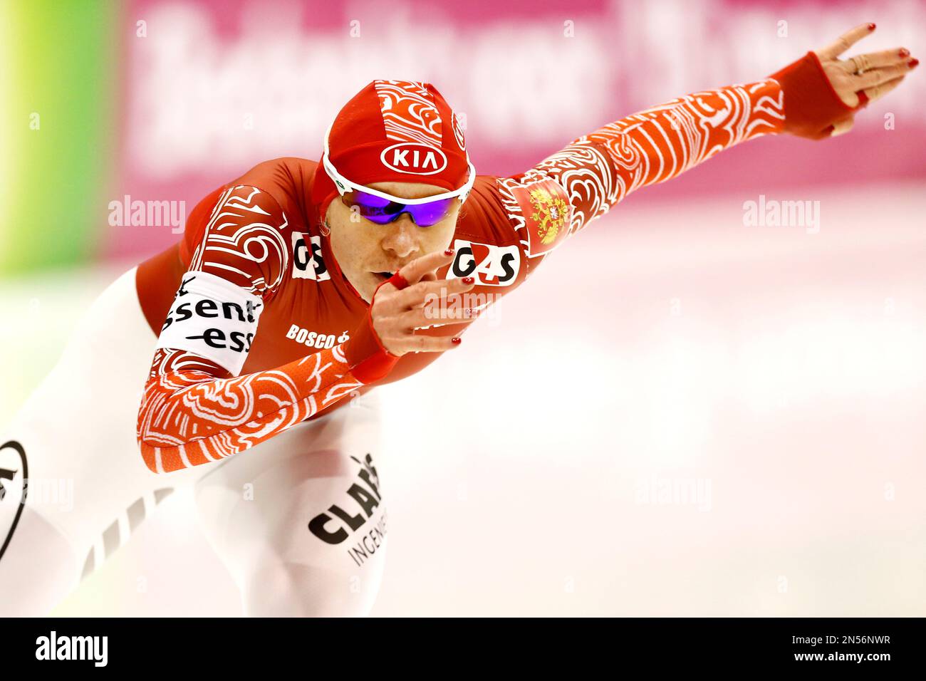 Russian Yuliya Skokova competes in the women's 500-meter race during ...
