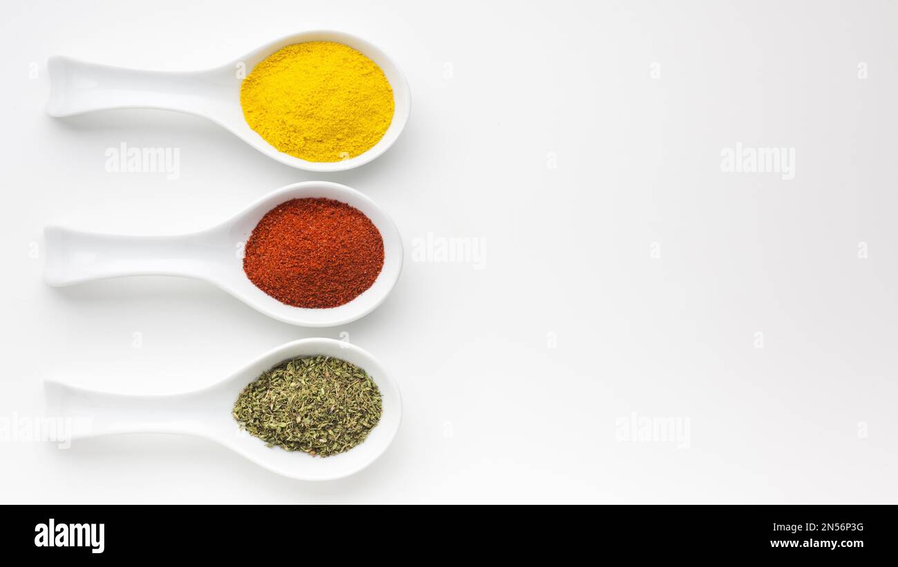 three spoons with spicy powder table. Resolution and high quality ...