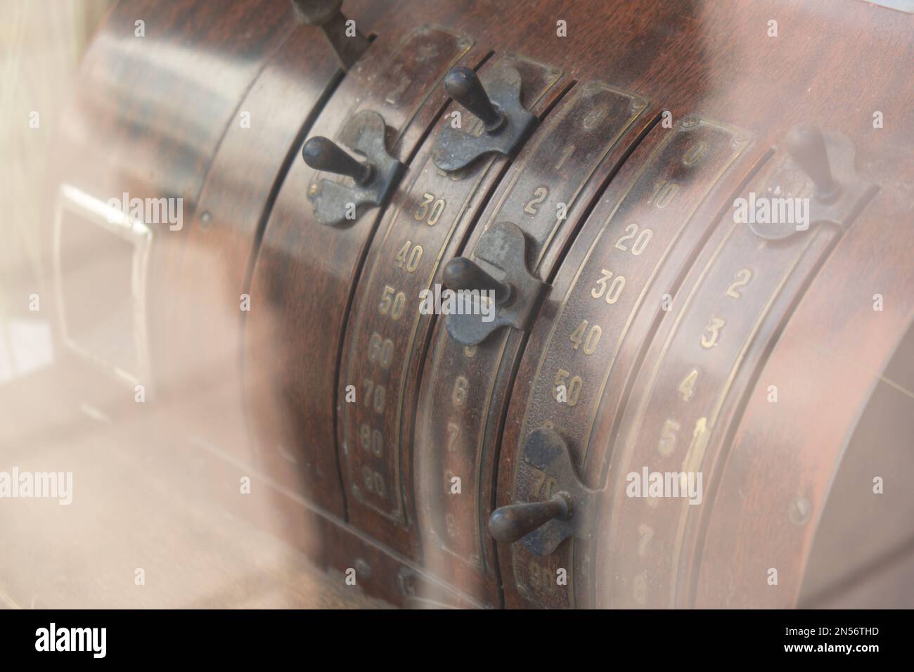 Antique style cash register. Old-time cash register in shop. Vintage ...