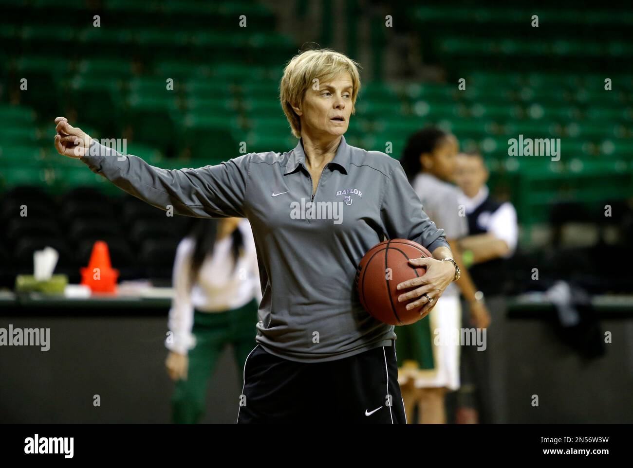 Baylor coach Kim Mulkey instructs her team during practice for the NCAA ...