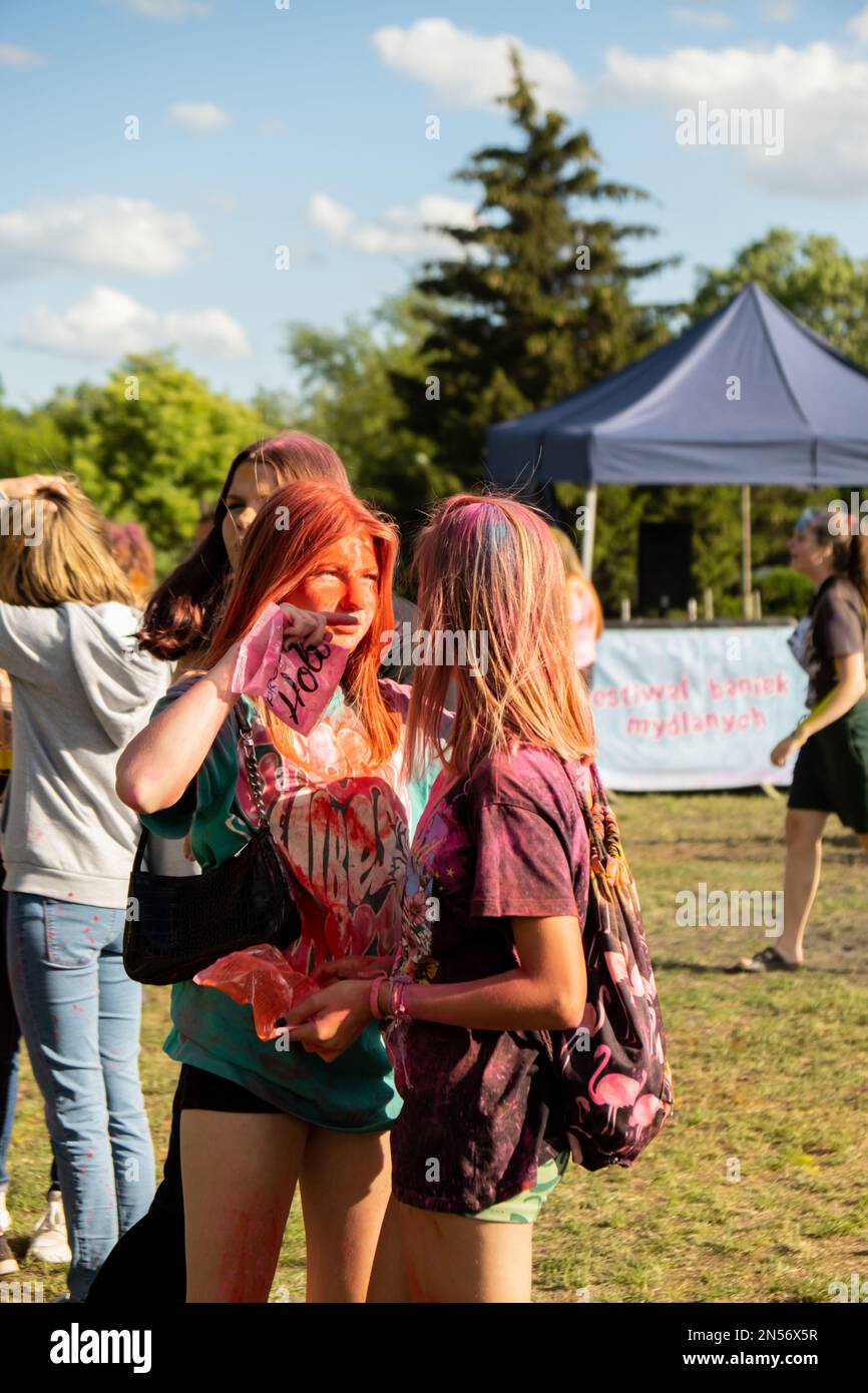 Gdansk, Poland - August 2022. Holi Fest Celebrations Crowd of happy ...