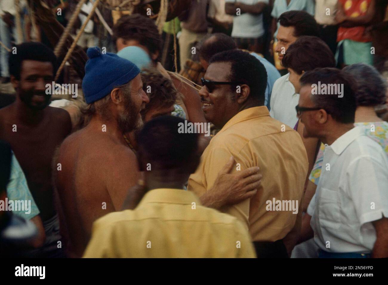 Well-wishers greet Norwegian explorer Thor Heyerdahl after he sailed ...