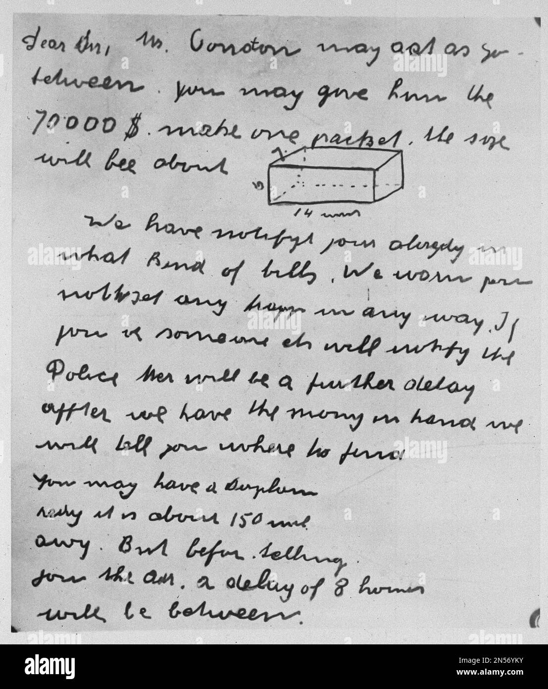 The fourth ransom note received by Col. Charles Lindbergh, describing ...