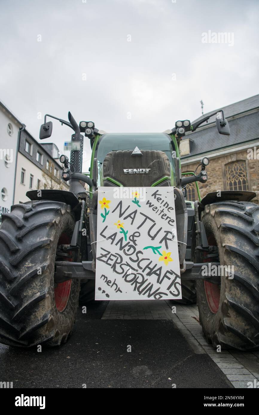Tractor at a nature conservation demonstration, tractor with protest ...