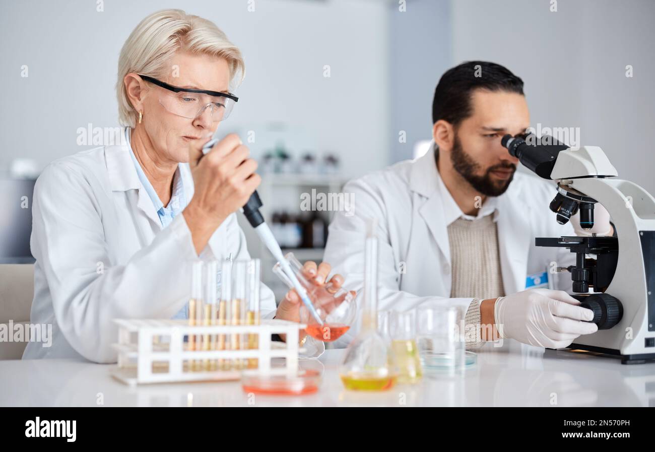 Science, collaboration and research with a medicine team working in a ...