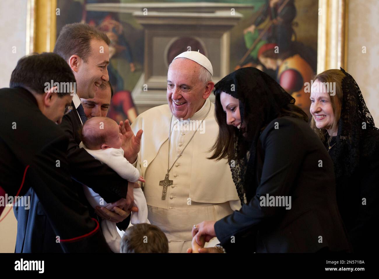 Pope Francis smiles at Malta's President George Abela, third from left ...